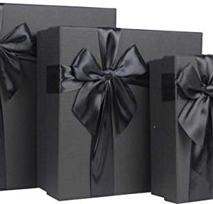 Cypress Lane Square Rigid Gift Box with Ribbon, 11 inches, a Nested Set of 3 (Black)