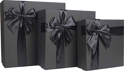 Cypress Lane Square Rigid Gift Box with Ribbon, 11 inches, a Nested Set of 3 (Black)