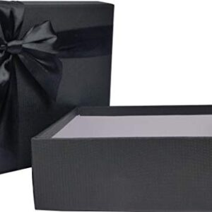 Cypress Lane Square Rigid Gift Box with Ribbon, 11 inches, a Nested Set of 3 (Black)