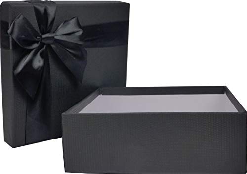 Cypress Lane Square Rigid Gift Box with Ribbon, 11 inches, a Nested Set of 3 (Black)