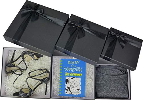 Cypress Lane Square Rigid Gift Box with Ribbon, 11 inches, a Nested Set of 3 (Black)