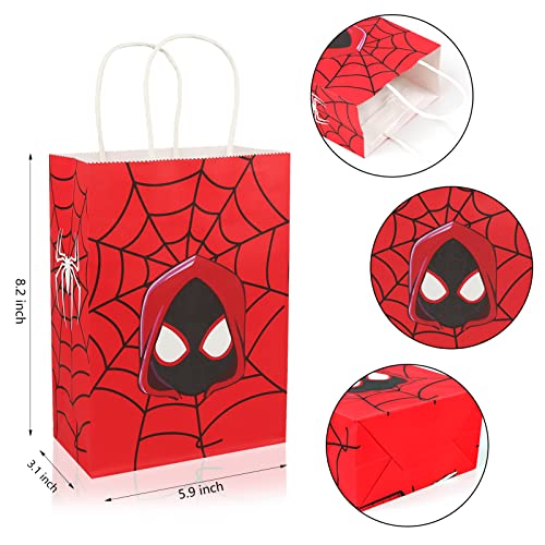 12 pcs Birthday Party Gift Bags with 12 pcs Spider Hero Stickers,Favor Treat Goodie Bag for Birthday Decorations and Supplies