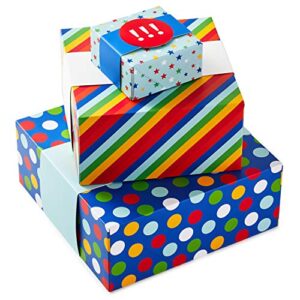 hallmark gift boxes with wrap bands, assorted sizes (3-pack: rainbow stripes, dots, stars) for birthdays, weddings, baby showers