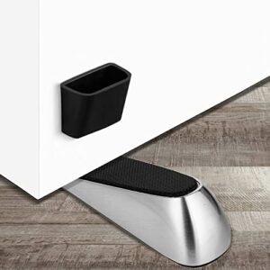 amedoo door stoppers (1 pack) door stoppers for bottom of door, door stop floor doorstop door wedge stopper made of zinc alloy and rubber, comes with adhesive storage holder. (silver, 1 pack)