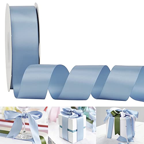 HUIHUANG Dusty Blue Ribbon 1-1/2 inch Double Face Satin Ribbon Silk Ribbon 50 Yards Roll for Gift Wrapping Bows Making Floral Bouquet Wedding Invitations Decor Party Favor and Craft Supplies