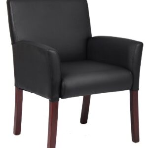 Boss Office Products Box Arm Guest Chair with Mahogany Finish in Black, 250