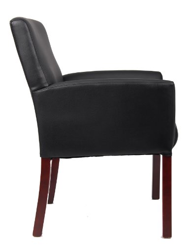 Boss Office Products Box Arm Guest Chair with Mahogany Finish in Black, 250