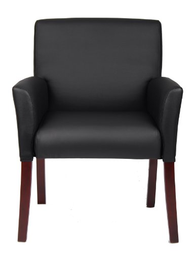 Boss Office Products Box Arm Guest Chair with Mahogany Finish in Black, 250