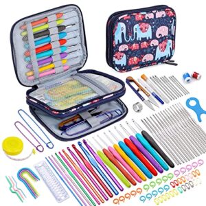 dukoipp 103pcs crochet hook kit, knitting supplies crochet hook kit with storage bag, ergonomic soft grip knitting yarn knitting needle kit for beginners and experienced crocheters