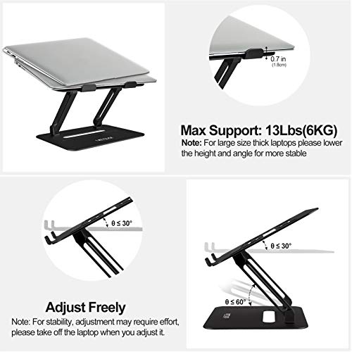 Urmust Adjustable Laptop Stand for Desk Aluminum Computer Stand for Laptop Riser Holder Notebook Stand Compatible with MacBook Air Pro Ultrabook All Laptops 11-17 inch (Black)