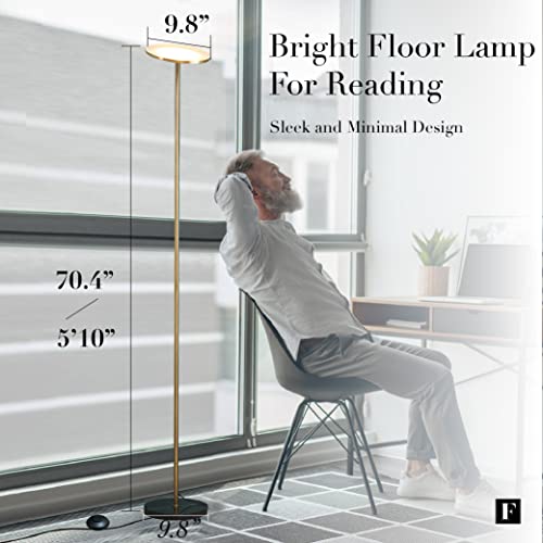 FENLO 70" Torchiere Floor Lamps for Living Rooms, Dimmable LED Bright Floor Lamp for Bedrooms, Tall Standing Lamps LED Floor Lights, Indirect Lighting Bright Lamps for Dark Rooms - Antique Brass