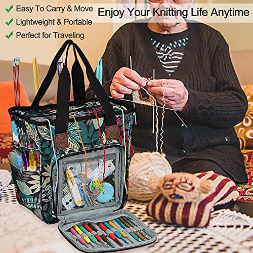 Coopay Crochet Bag Yarn Storage Knitting Tote, Traveling Craft Tote Organizer Knitting Bags for Crochet Hooks, Knitting Needles, Skein, Diamond Painting, Knitting & Crochet Supplies (Forest Green)