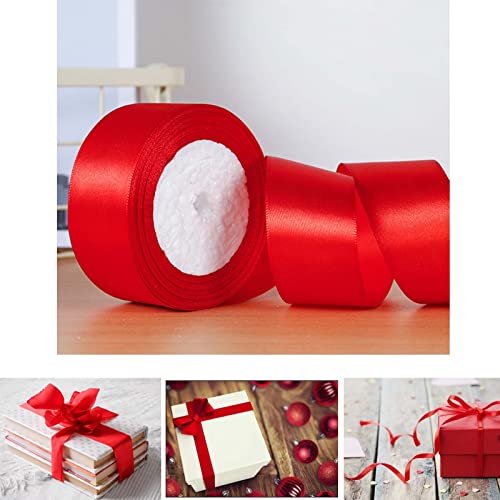 Red Satin Ribbon 1-1/2 inch X 25 Yards Polyester Red Ribbon for Bows Bouquet,Gift Wrapping,Suitable for Weddings Party and More Decorations ect(2 Rolls,Red)