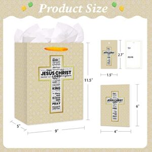 SICOHOME Large Gift Bag with Tissue Paper,Cross Paper Gift Bags with Handle for Baptism Christenings Confirmations First Communions Religious Wedding,Christmas Baptism Gifts Bag for Kids Boys Girl