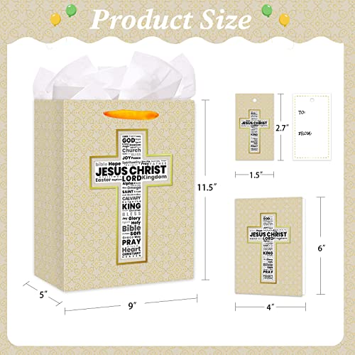 SICOHOME Large Gift Bag with Tissue Paper,Cross Paper Gift Bags with Handle for Baptism Christenings Confirmations First Communions Religious Wedding,Christmas Baptism Gifts Bag for Kids Boys Girl