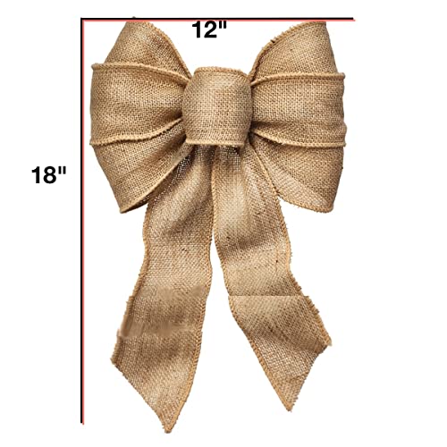 Rocky Mountain Goods 7 Loop Burlap Bow - Pack of 3-12” x 18” Wired Burlap Hand Tie Bow for Wreath, Wedding, Crafts, Christmas Tree, Gifts, Tree Topper, Fall - Indoor/Outdoor Natural Burlap