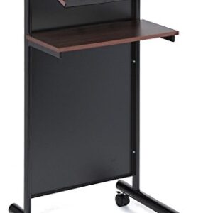 Wheeled Lectern with Storage Shelf - Cherry/Black - Compact Standing Desk for Reading - Laptop Stand