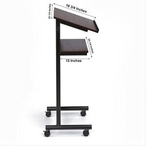 Wheeled Lectern with Storage Shelf - Cherry/Black - Compact Standing Desk for Reading - Laptop Stand