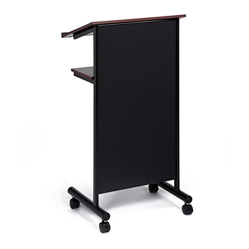 Wheeled Lectern with Storage Shelf - Cherry/Black - Compact Standing Desk for Reading - Laptop Stand