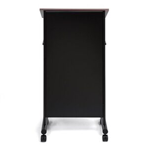 Wheeled Lectern with Storage Shelf - Cherry/Black - Compact Standing Desk for Reading - Laptop Stand