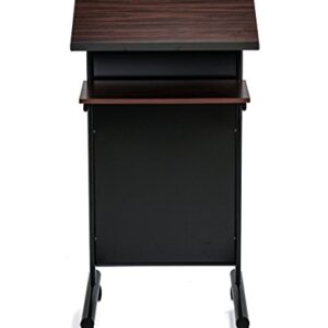 Wheeled Lectern with Storage Shelf - Cherry/Black - Compact Standing Desk for Reading - Laptop Stand