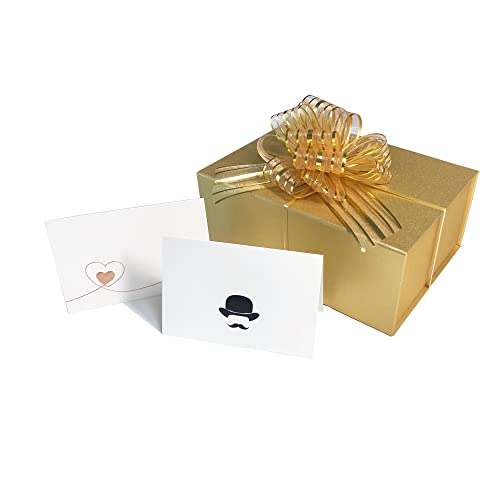 Gold Gift Box with Magnetic Flap 9.5x7x4’’ Inches, Pull Bow, Cards & Crinkle Cut Paper Included, For Wedding Presents, Bridesmaid Proposal Gifts, Engagements, Holidays, Birthday Party Favors, Graduations