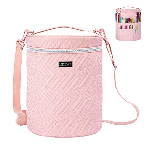 Yarn Bag,Leudes Crochet Tote Knitting Bag Water Resistant Yarn Storage Organizer Holder Case for Crochet Hooks Needles Knitting Kit for Beginners (Pink)