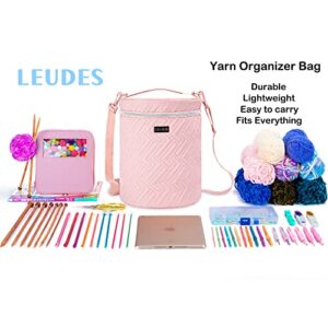 Yarn Bag,Leudes Crochet Tote Knitting Bag Water Resistant Yarn Storage Organizer Holder Case for Crochet Hooks Needles Knitting Kit for Beginners (Pink)