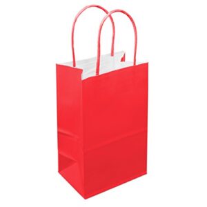 Dsquare 24ct Food Safe Premium Paper & Ink Color Kraft Bag with Handle 8.5 x 5.25 in - Party Favor Gift Bags with Handle, Color Goody Bag, Paper DIY Bag, Environmentally Safe (Small, Red)