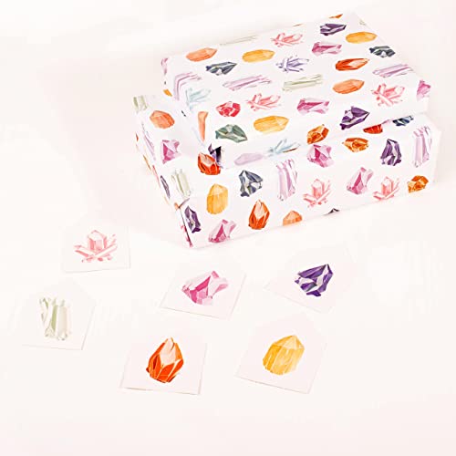 CENTRAL 23 - Crystals Gift Wrap - 6 Wrapping Paper Sheets - Precious Stones on White Background - For Birthdays - Women Girls - Recyclable