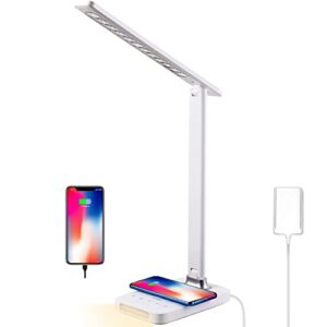 VAVOFO LED Desk Lamp with USB Charger, USB Charging Port, Table Lamp with 5 Brightness Levels Touch Control, 30/60 min Auto Timer, Dimmable Eye-Caring Desk Light for Home Office