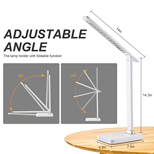 VAVOFO LED Desk Lamp with USB Charger, USB Charging Port, Table Lamp with 5 Brightness Levels Touch Control, 30/60 min Auto Timer, Dimmable Eye-Caring Desk Light for Home Office