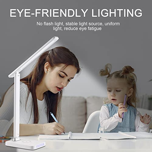 VAVOFO LED Desk Lamp with USB Charger, USB Charging Port, Table Lamp with 5 Brightness Levels Touch Control, 30/60 min Auto Timer, Dimmable Eye-Caring Desk Light for Home Office