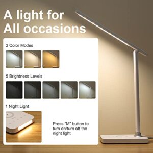 VAVOFO LED Desk Lamp with USB Charger, USB Charging Port, Table Lamp with 5 Brightness Levels Touch Control, 30/60 min Auto Timer, Dimmable Eye-Caring Desk Light for Home Office