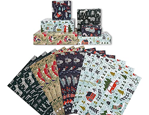 Christmas Wrapping Paper for Kids Boys Girls Men Women, Gift Wrapping Paper Include Santa, Stockings,Tree, Xmas Wrapping paper 20 x 29 Inches per Sheet （12 Sheets 48 sq. ft.）Recycled Easy Storage