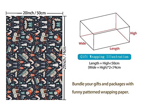 Christmas Wrapping Paper for Kids Boys Girls Men Women, Gift Wrapping Paper Include Santa, Stockings,Tree, Xmas Wrapping paper 20 x 29 Inches per Sheet （12 Sheets 48 sq. ft.）Recycled Easy Storage