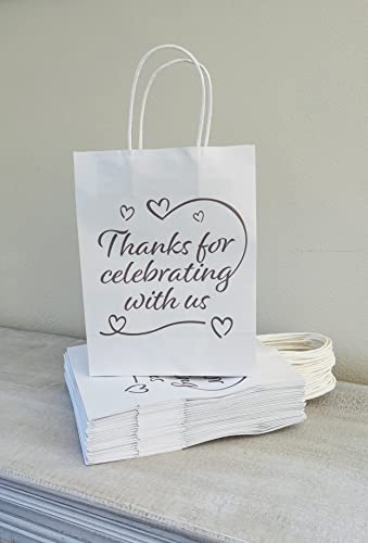 Thanks For Celebrating With Us Gift Bags - 25 Pack - Wedding Welcome Bags - Medium Size