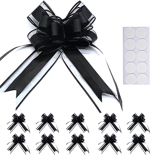 10PCS Large Pull Bows,Bows for Gift Wrapping,Organza Gift Wrapping Ribbon Pull Bows Gift Bows for Wedding Gift Baskets,Christmas Party Birthday Gift Bow Decoration (Black)