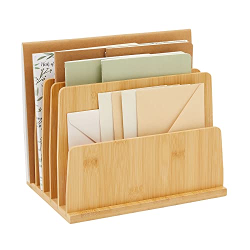 Paper Junkie Bamboo Wood Mail, File, Letter, and Envelope Organizer with 5 Slots for Office Desk (10 x 7 In)