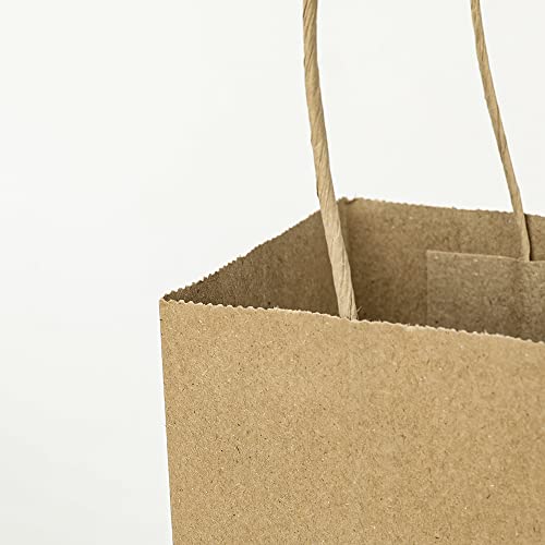 Oikss 100 Pack 5.25x3.25x8.25 Inch Small Plain Natural Paper Gift Bags with Handles Bulk, Kraft Bags for Birthday Party Favors Grocery Retail Shopping Business Goody Craft Bags Cub (Brown 100 Count)