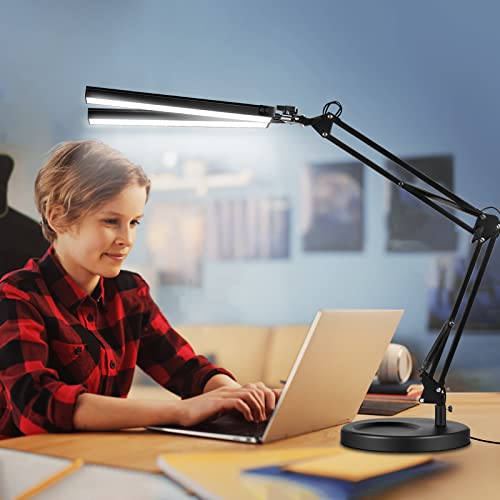 2-in-1 LED Desk Lamp, 24W Brightestwith Table Lamp with Clamp, Desk Light with Flexible Swing Arm,3 Color Modes Stepless Dimmable Double Head Architect Desk Lamps for Home Office Workbench Reading