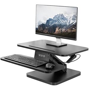 vivo black height adjustable 25 inch standing desk converter, compact sit stand tabletop monitor riser workstation, desk-v001g