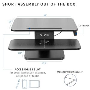 VIVO Black Height Adjustable 25 inch Standing Desk Converter, Compact Sit Stand Tabletop Monitor Riser Workstation, DESK-V001G