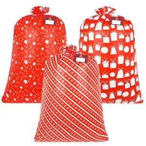 3pcs extra large christmas gift bags 56 x 36 in with tags & twist ties for giant gifts big presents holiday gift bags plastic wrapping bags