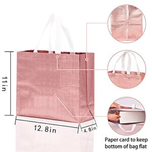 12 PCS Glossy Reusable Gift Bags, Non-Woven Fashionable Bag, Stylish Bags with Handle, Gift Bags for Women Groceries Wedding bridesmaid Birthday Party (Gold Rose)