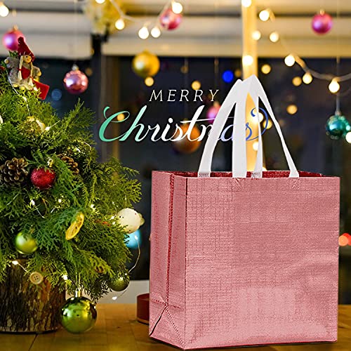 12 PCS Glossy Reusable Gift Bags, Non-Woven Fashionable Bag, Stylish Bags with Handle, Gift Bags for Women Groceries Wedding bridesmaid Birthday Party (Gold Rose)