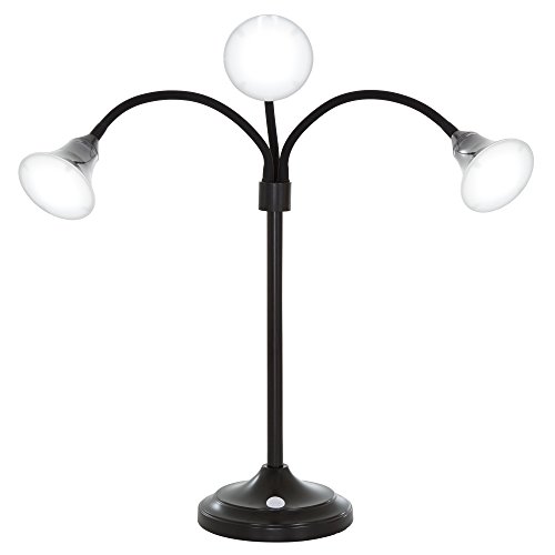 Lavish Home 3 Head Desk Lamp, LED Light with Adjustable Arms, Touch Switch and Dimmer (Black)