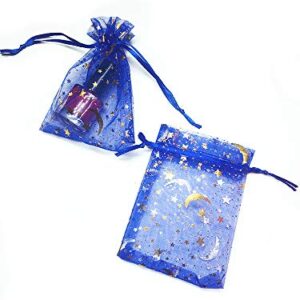 COTOSEY 100PCS Stars and Moon Organza Drawstring Pouches Jewelry Party Wedding Favor Gift Bags (3X4 Navy Blue)