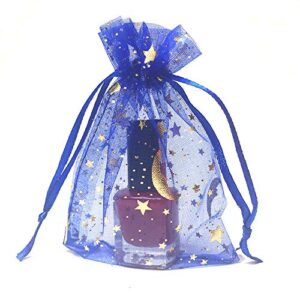 COTOSEY 100PCS Stars and Moon Organza Drawstring Pouches Jewelry Party Wedding Favor Gift Bags (3X4 Navy Blue)