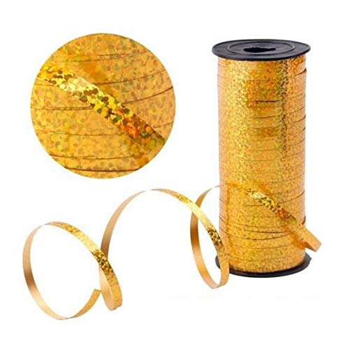 DNHCLL 5 mm Width Crimped Curling Ribbon Roll,100 Yard Metallic Golden Balloon Ribbons Strings for Parties, Festival, Florist, Crafts and Gift Wrapping.